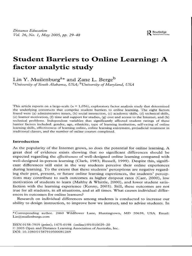 Student Barriers To Online Learning | PDF