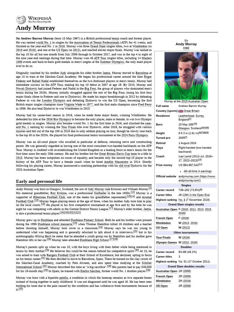 Andy Murray: Career and Achievements | PDF | Roger Federer | Tennis Players