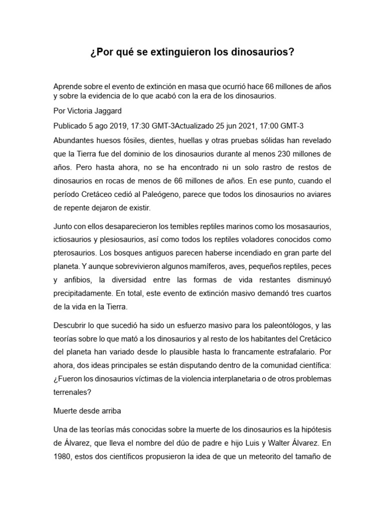 Por qué se extinguieron los dinosaurios | PDF | Dinosaurios | Ciencias ...