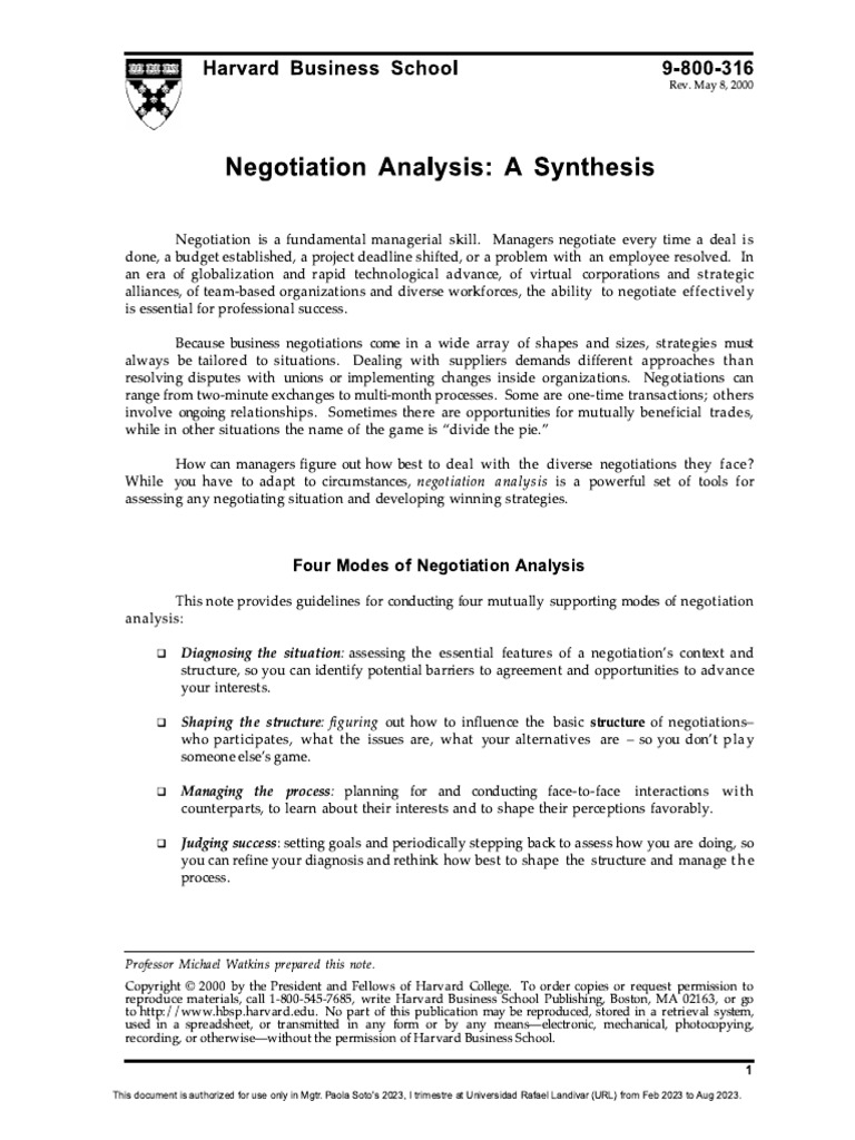 2-Negotiation Analysis, A Synthesis | PDF