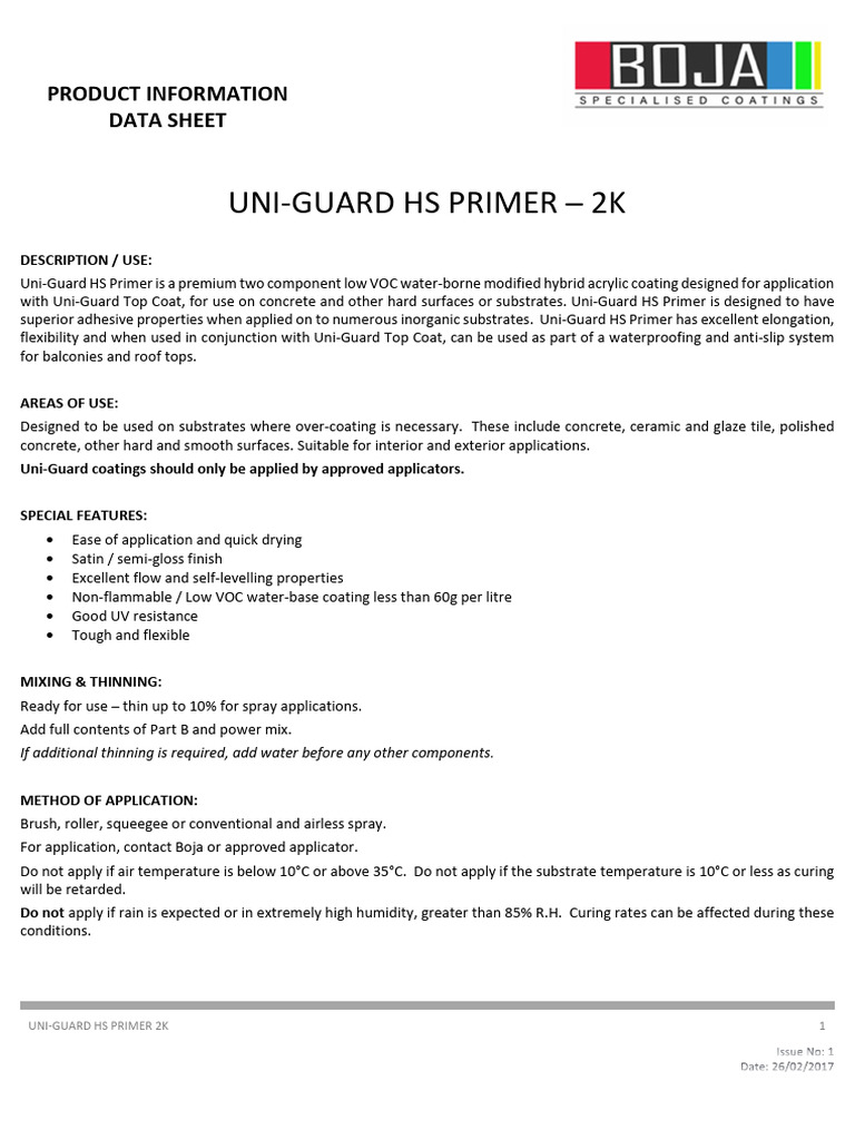Uni Guard Hs Primer 2k Tds | PDF | Concrete | Coating
