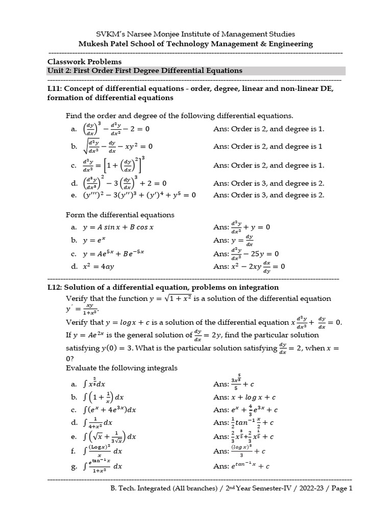 Sem IV 2022 Unit 2 ClassWork Problems | PDF | Mathematical Analysis | Applied Mathematics