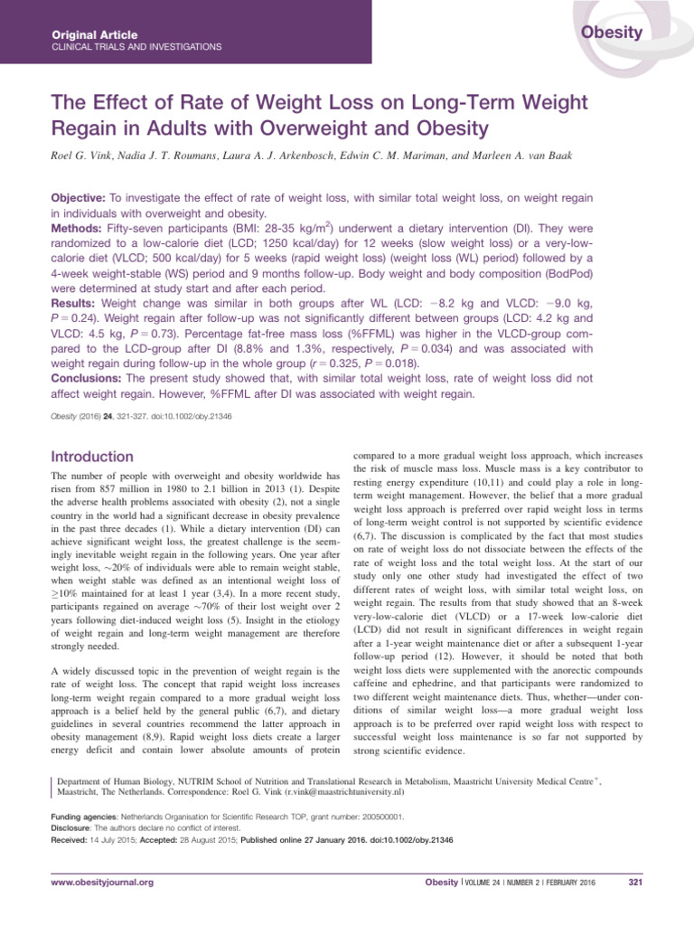 Obesity - 2016 - Vink - The Effect of Rate of Weight Loss On Long Term ...