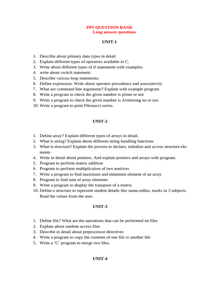 Pps Question Bank | PDF | Computer Program | Programming