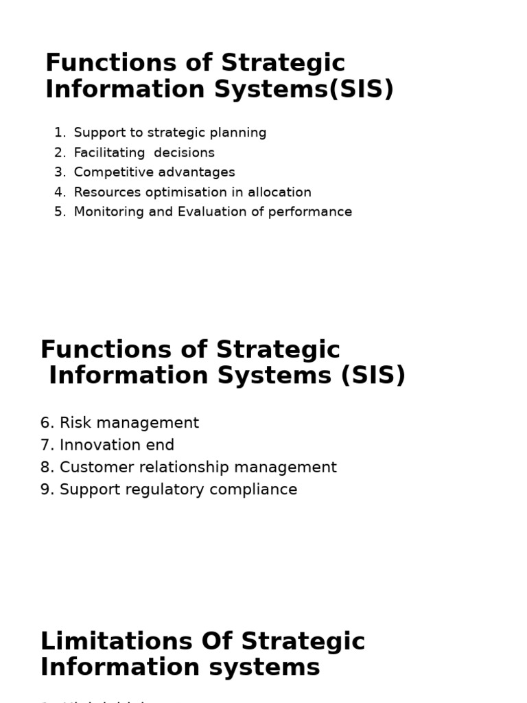 Functions of Strategic Information Systems (SIS) | PDF