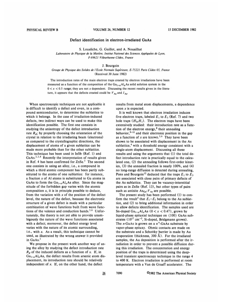 Defect Identification in Electron-Irradiated GaAs | PDF | Electron ...