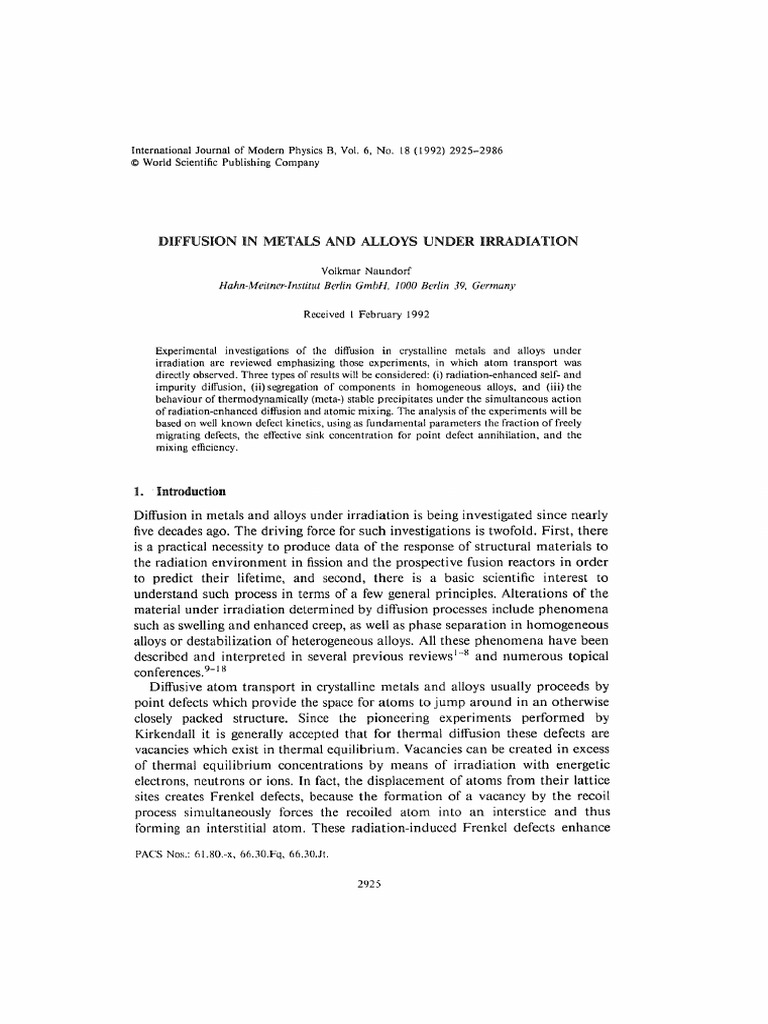 Diffusion in Metals and Alloys Under Irradiation | PDF | Applied And ...