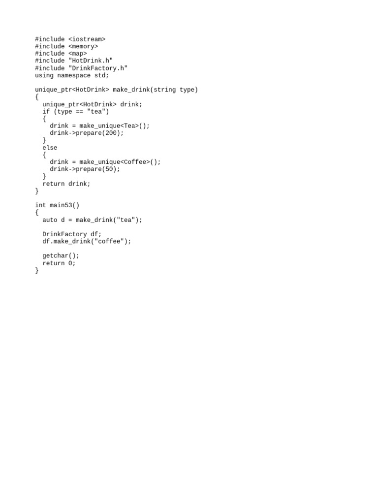 C++ Hot Drink Factory Example | PDF