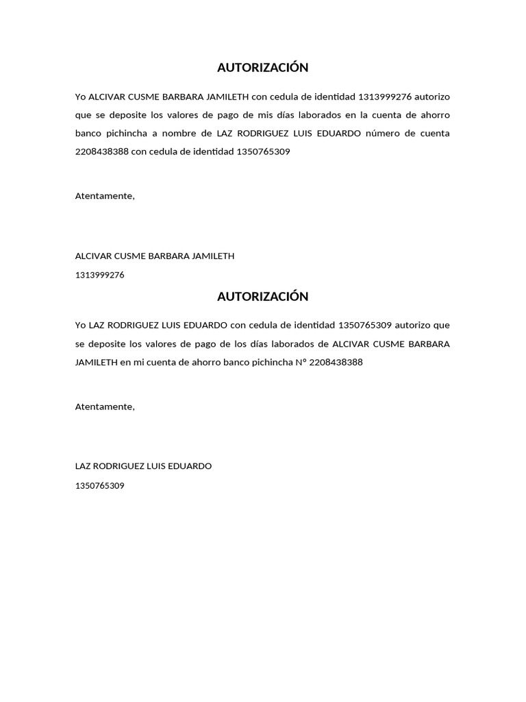 Autorizacion Alcivar Cusme Barbara Jamileth | PDF
