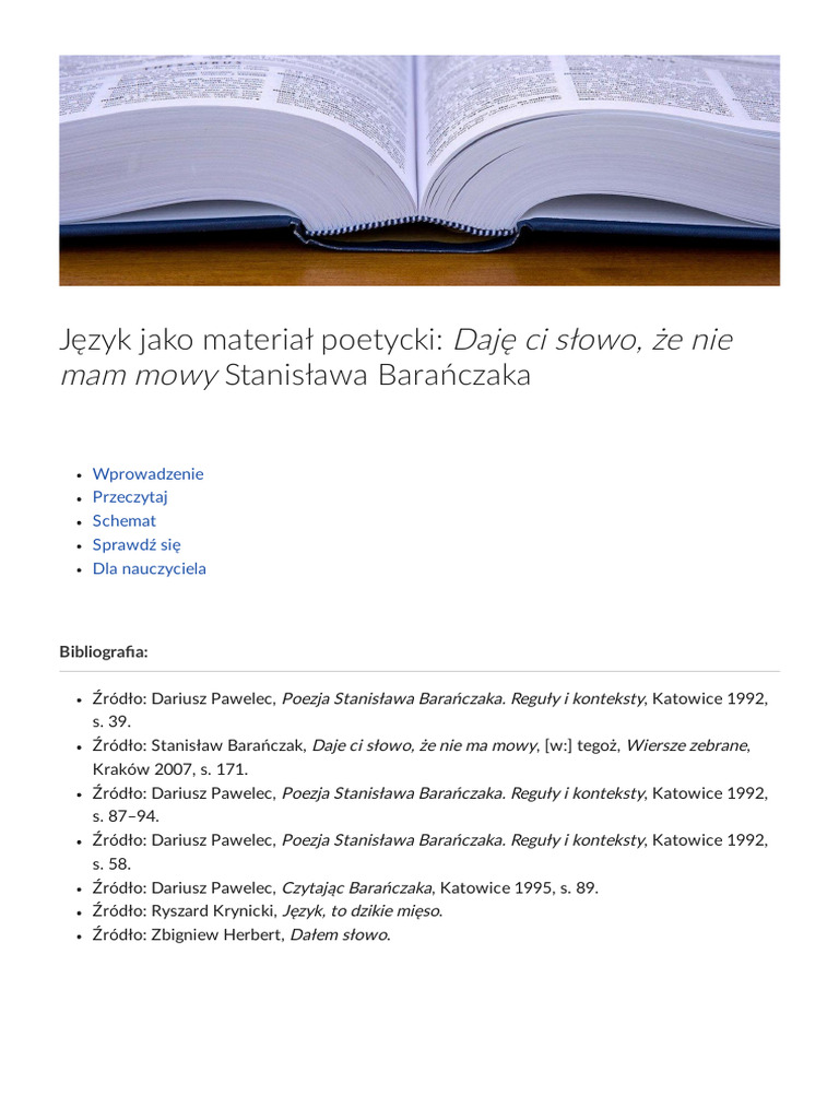 Jezyk Jako Material Poetycki Daje Ci Slowo Ze Nie Mam Mowy Stanislawa ...