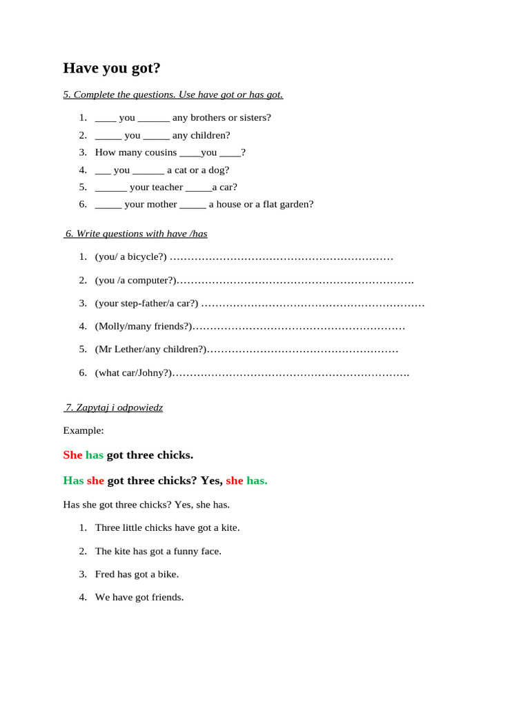 English Grammar: Have/Has Exercises | PDF