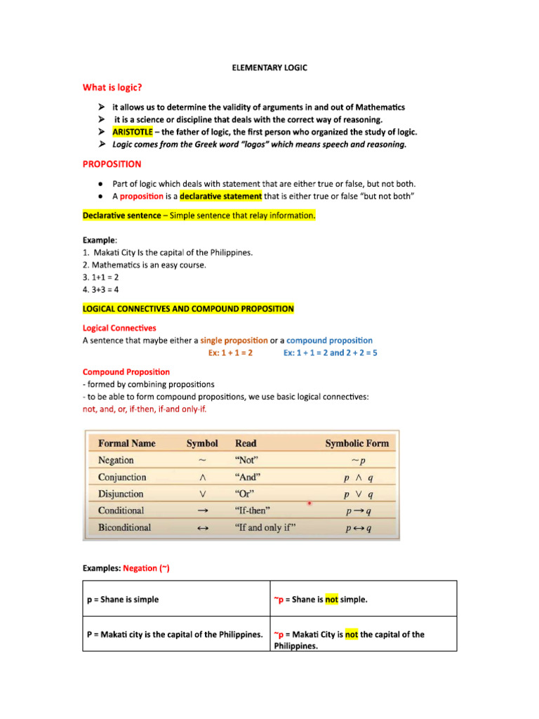 MMW 2025 Elementary Logic Lesson | PDF