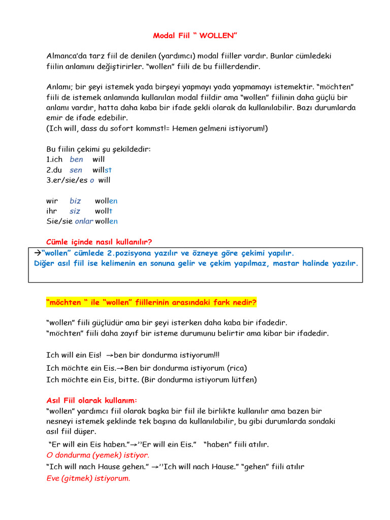 Das Modalverb - Wollen | PDF
