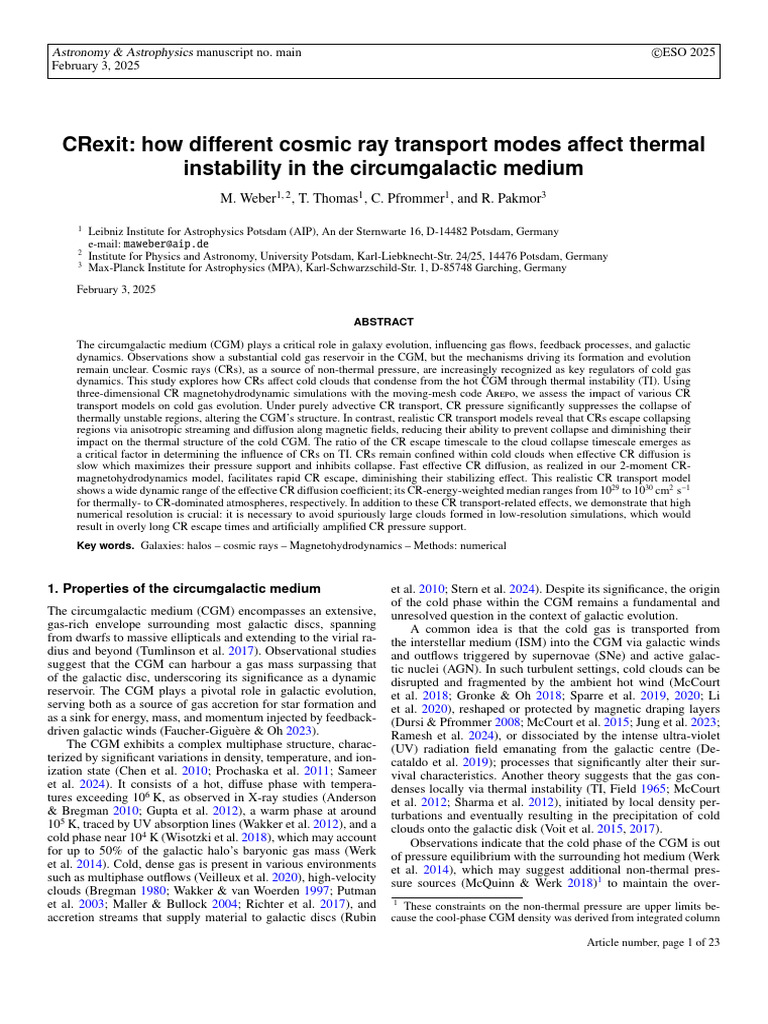 Crexit: How Different Cosmic Ray Transport Modes Affect Thermal ...