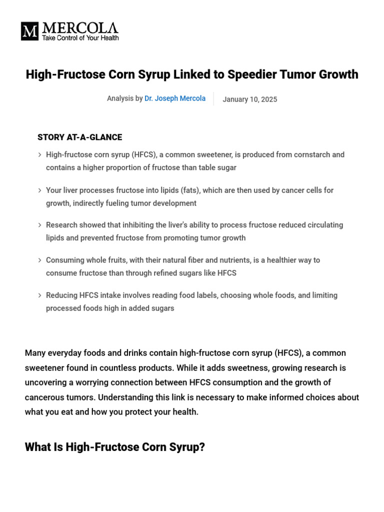 HFCS and Tumor Growth Connection | PDF | Fructose | Sugar