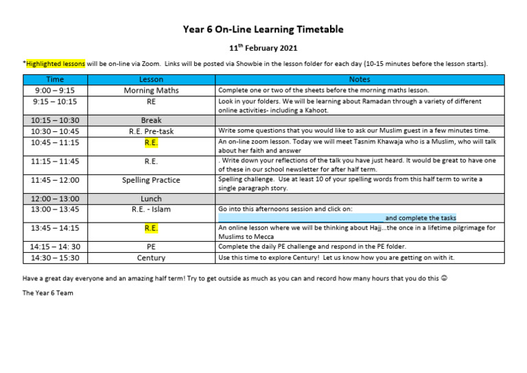 Year 6 Timetable - 11th February 2021 | PDF | Hajj | Monotheistic Religions