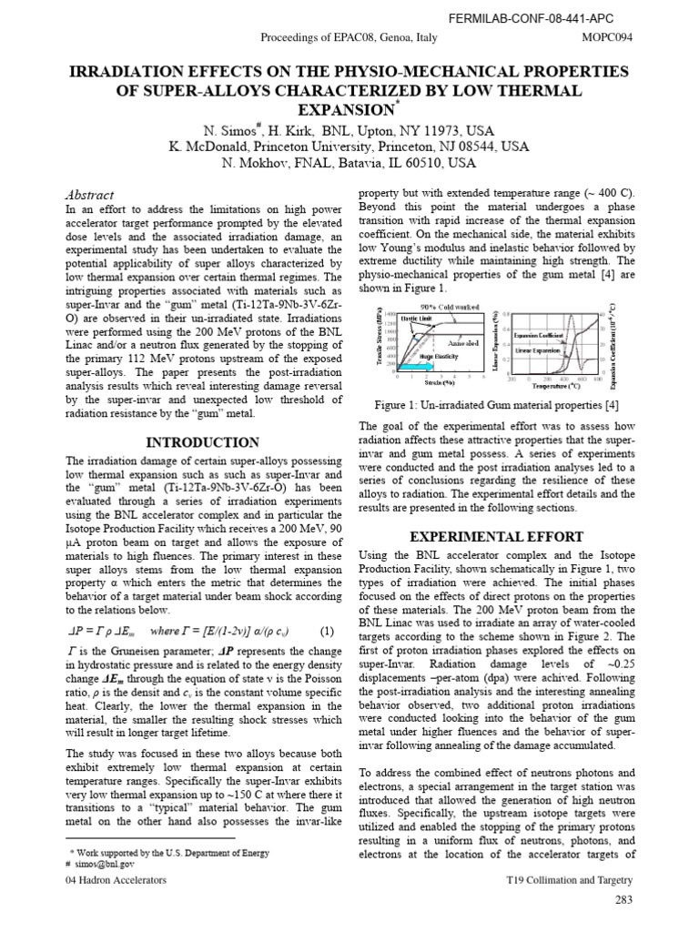 Irradiation Effects On The Physio-Mechanical Properties of Super-Alloys ...