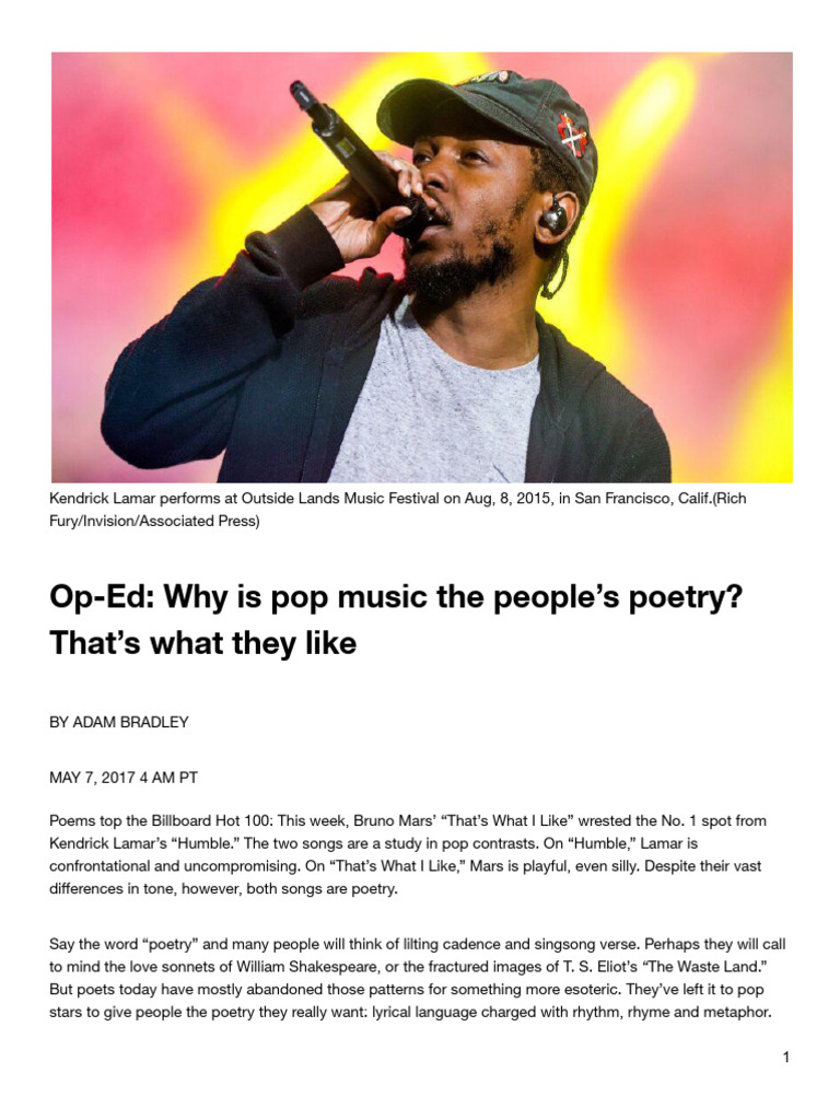 Op-Ed - Why Is Pop Music The People's Poetry - That's What They Like-1 ...