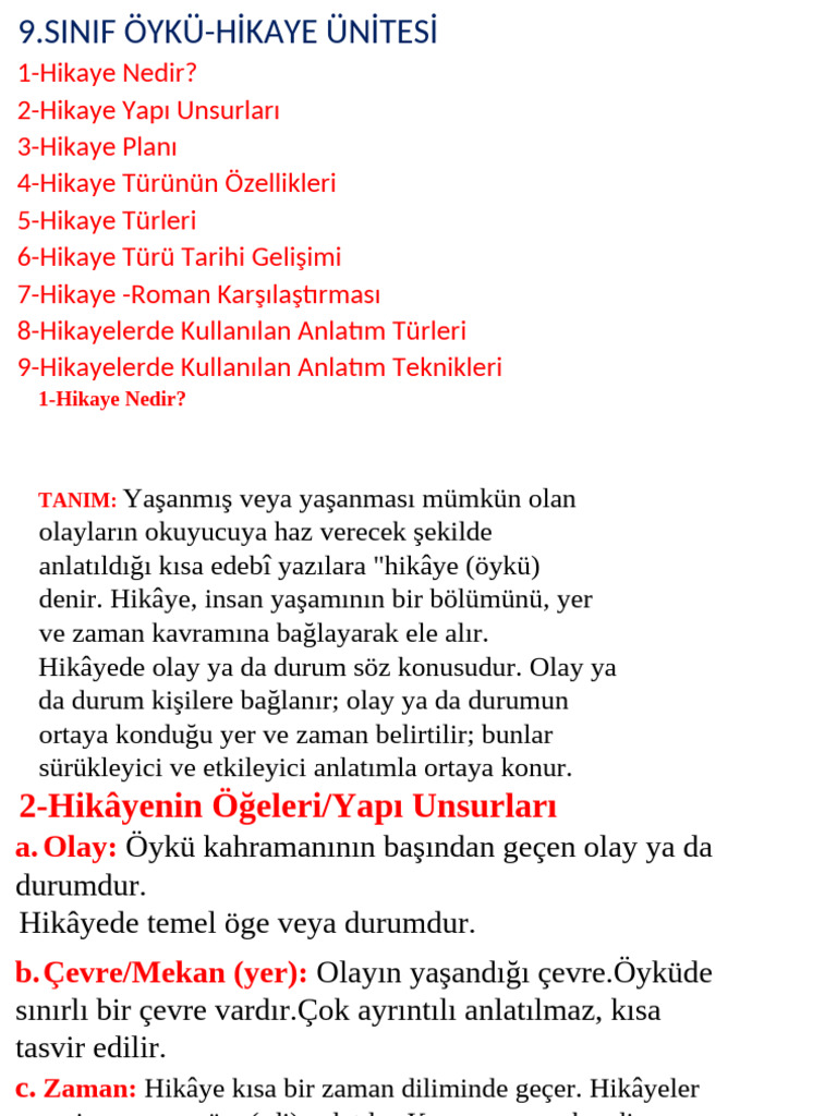 Hi̇kaye 9101112.sinif Slayt | PDF