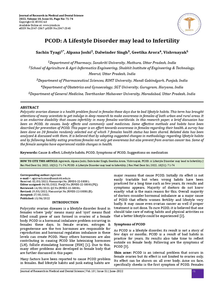 Pcod A Lifestyle Disorder May Lead To Infertility | PDF | Polycystic ...