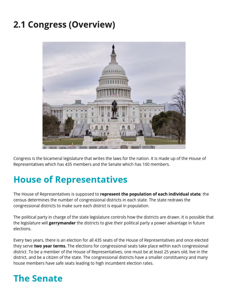 Overview of U.S. Congress Structure | PDF