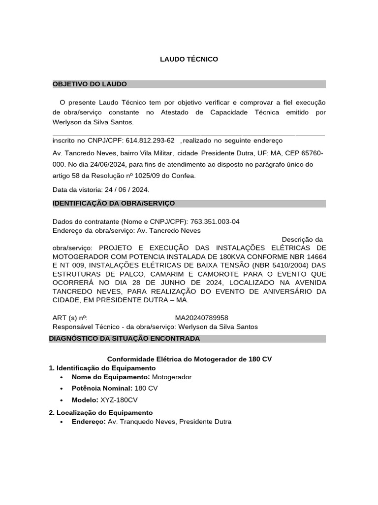 Modelo Laudo Tecnico Crea To | PDF