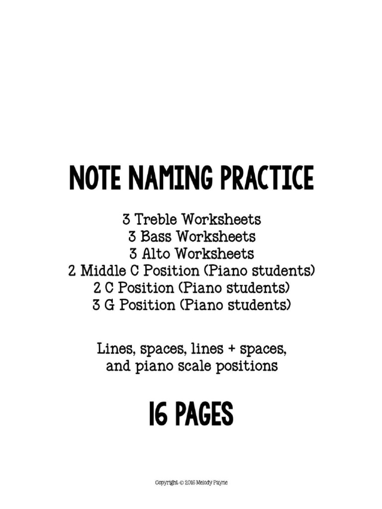 4A Note Naming Practice Music Worksheets by Melody Payne | PDF