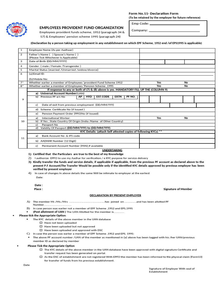 [Full_Name]_Form_11_-_Declaration_Form_PF (1) | PDF