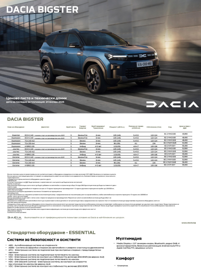 Pricelist_Dacia_Bigster | PDF
