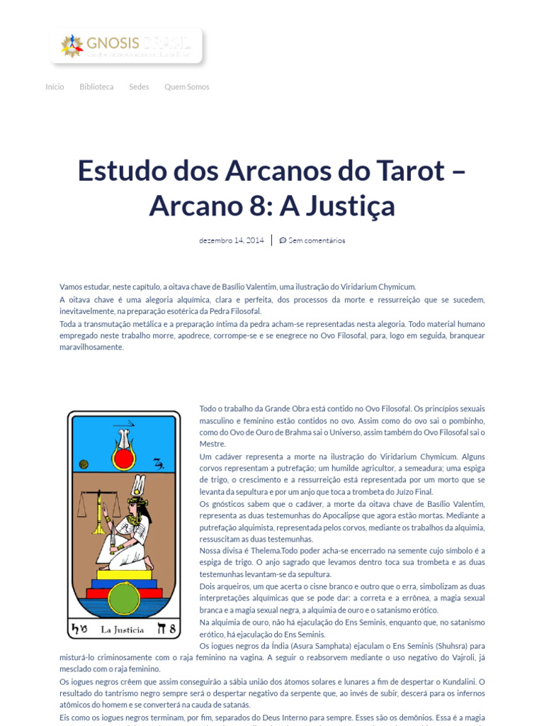 Estudo Dos Arcanos Do Tarot - Arcano 8 - A Justiça - Gnosis Brasil ...