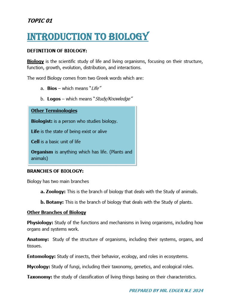 Introduction To Biology Full Notes | PDF | Biology | Organisms