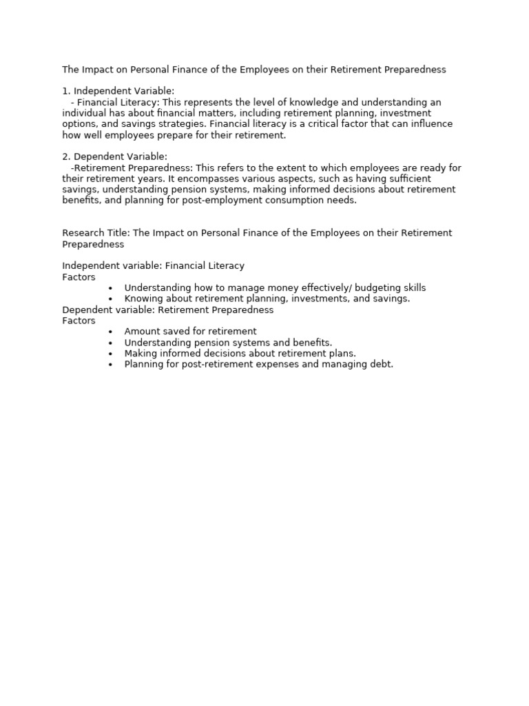 The Impact On Personal Finance of The Employees On Their Retirement ...