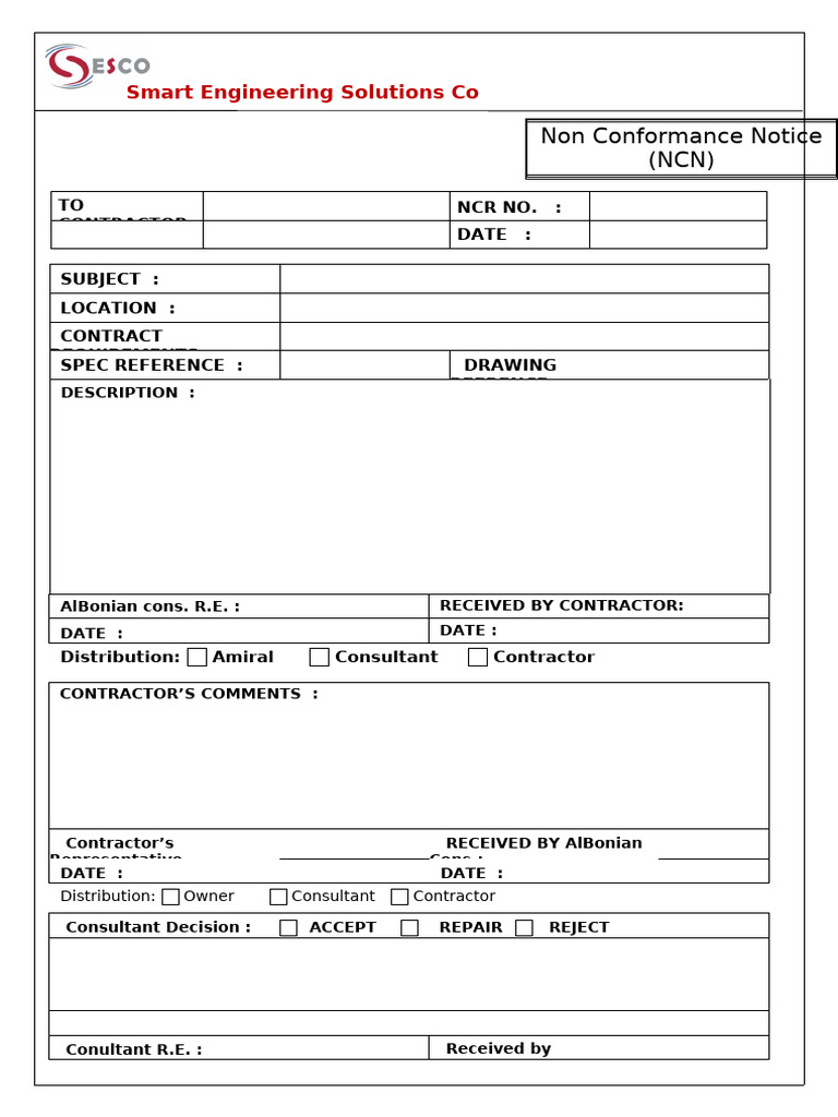 Non Conformance Notice (NCN) | PDF