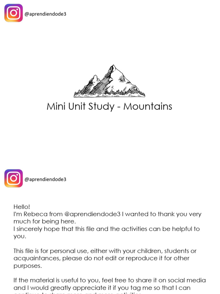 Aprendiendode3 - Mountains - Mini Unit Study - ENGLISH | PDF ...