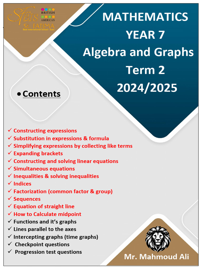 Term 2 - Algebra Graph - Yr7 Mr Mahmoud AliqW445 | PDF | Mathematics ...