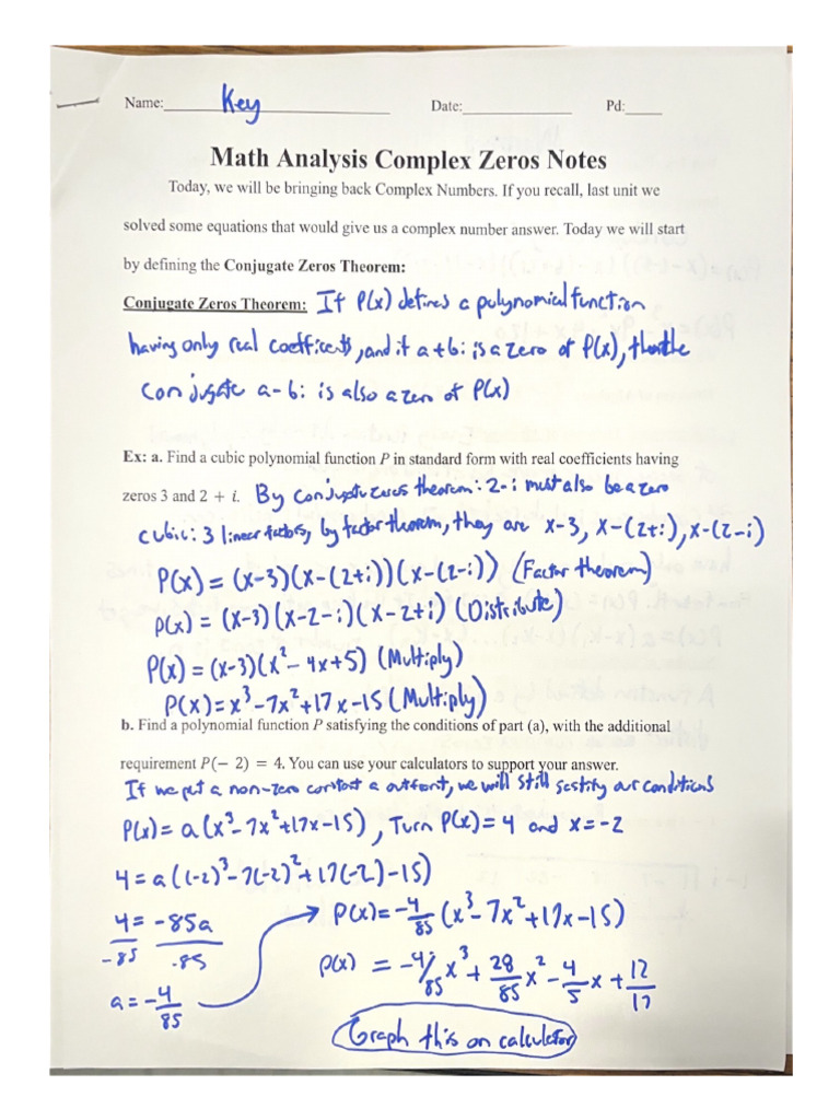 Math Analysis Complex Zeros Notes Pdf