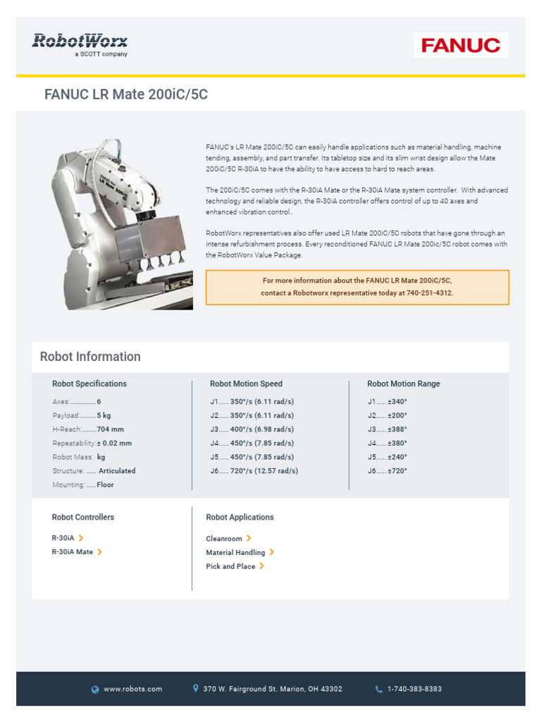 FANUC LR Mate 200iC/5C Specifications | PDF | Mechanical Engineering ...
