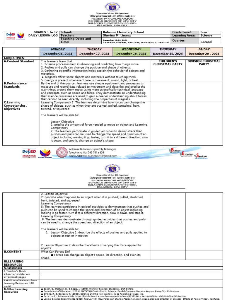 DLL_SCIENCE Q3 WEEK 3 | PDF | Force | Learning
