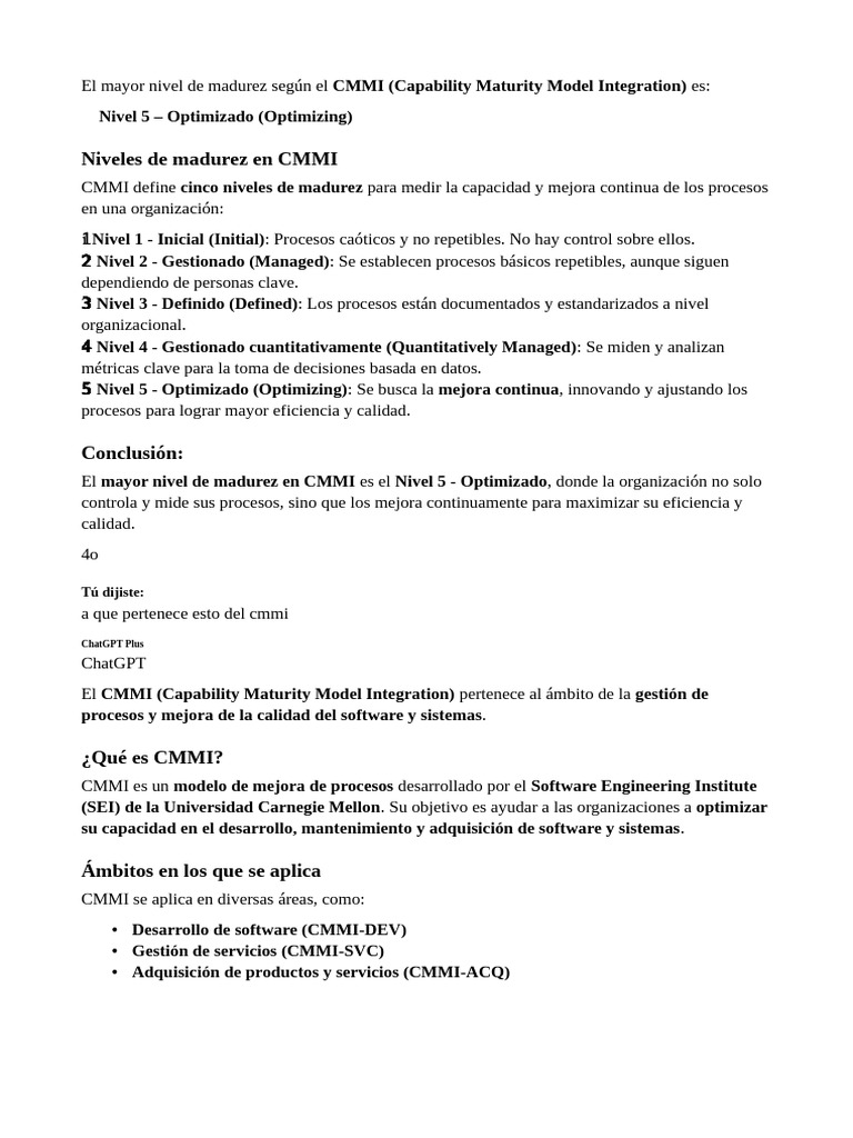 Niveles de madurez en CMMI: Nivel 5 | PDF