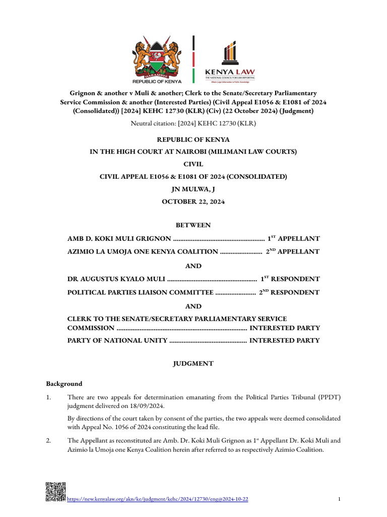 Kenya High Court Ruling on IEBC Nomination | PDF | Discrimination | Appeal