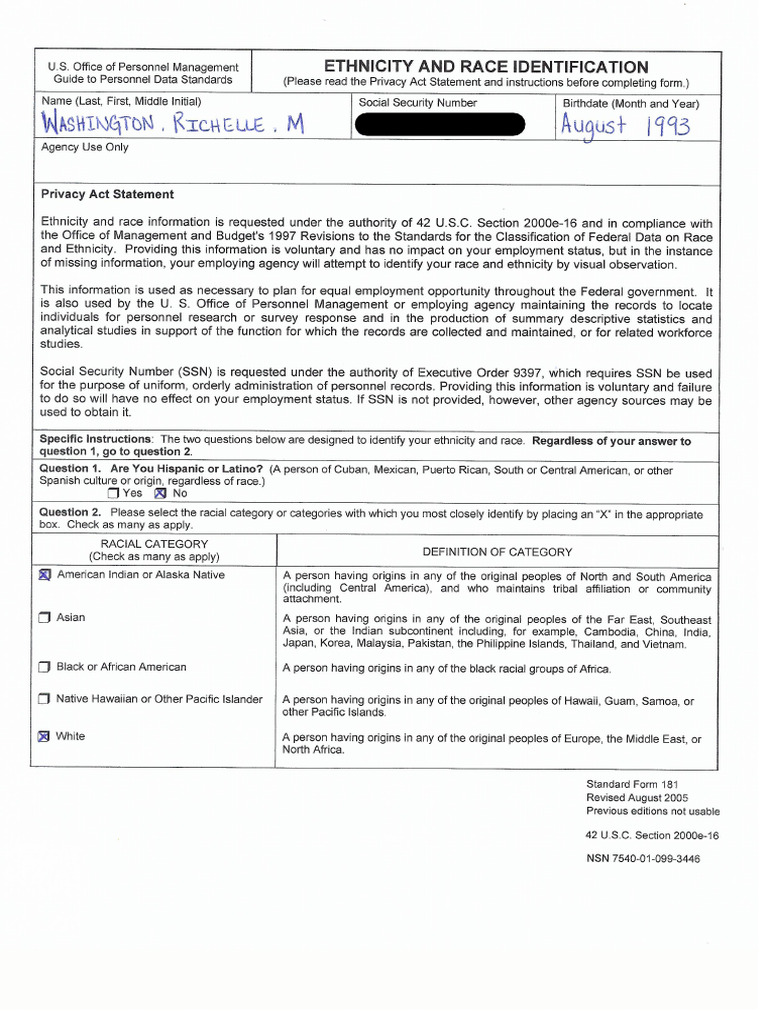 SF-181 Race & Identity Form and Confirmations | PDF