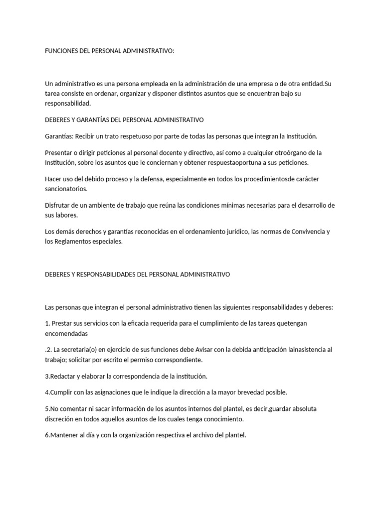 Funciones y Deberes del Personal Administrativo | PDF | Justicia ...