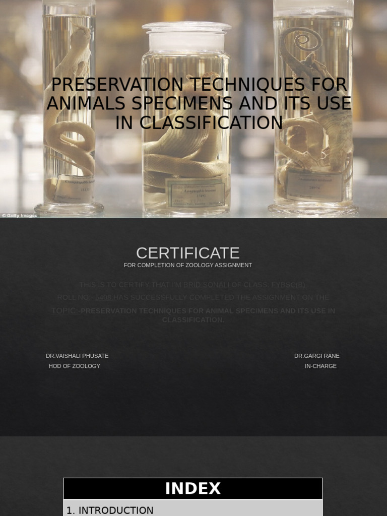 Animal Specimen Preservation Methods | PDF | Science | Biology