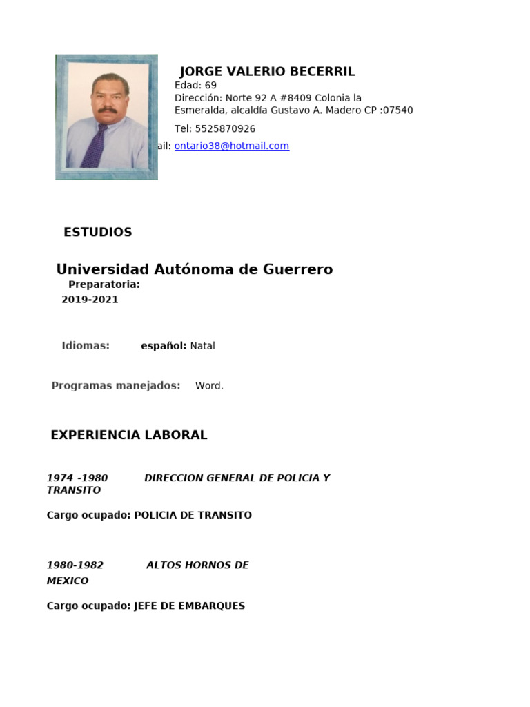 Curriculum Jorge Valerio nuevo | PDF