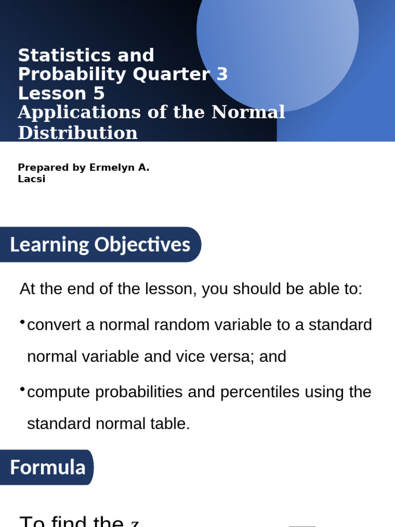 Stat Q3 Lesson 5 Applications of Normal Distribution | PDF | Percentile | Normal Distribution