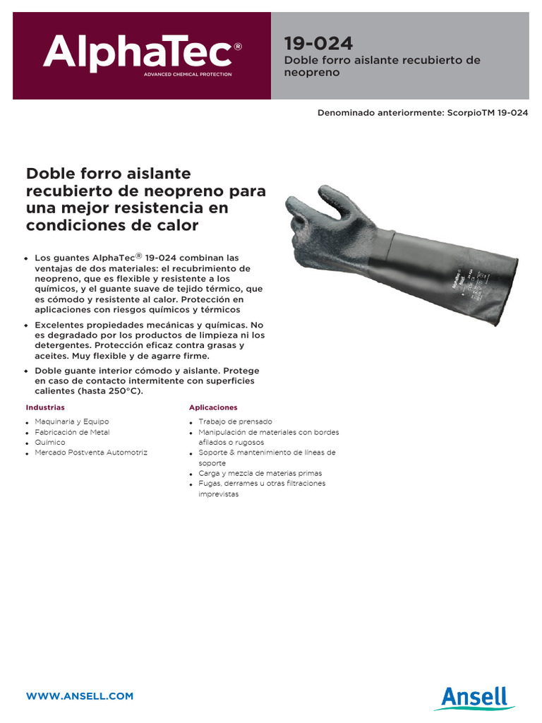 Alphatec-19-024 Pds Lac | PDF | Aislamiento térmico | Guante