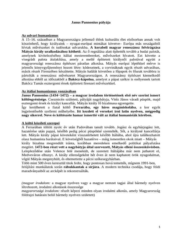 Janus Pannonius Pályája | PDF