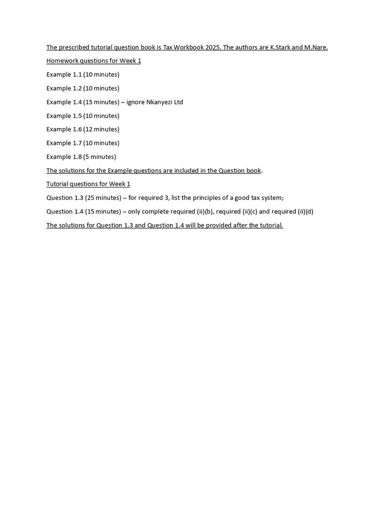 CTAA021 Homework and Tutorial Questions Week 1 | PDF