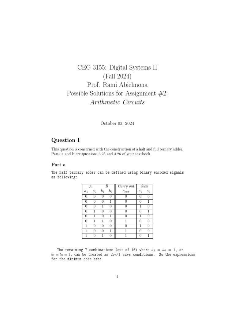 Ceg 3155 Assignment 2 Solutions | PDF | Arithmetic | Digital Electronics