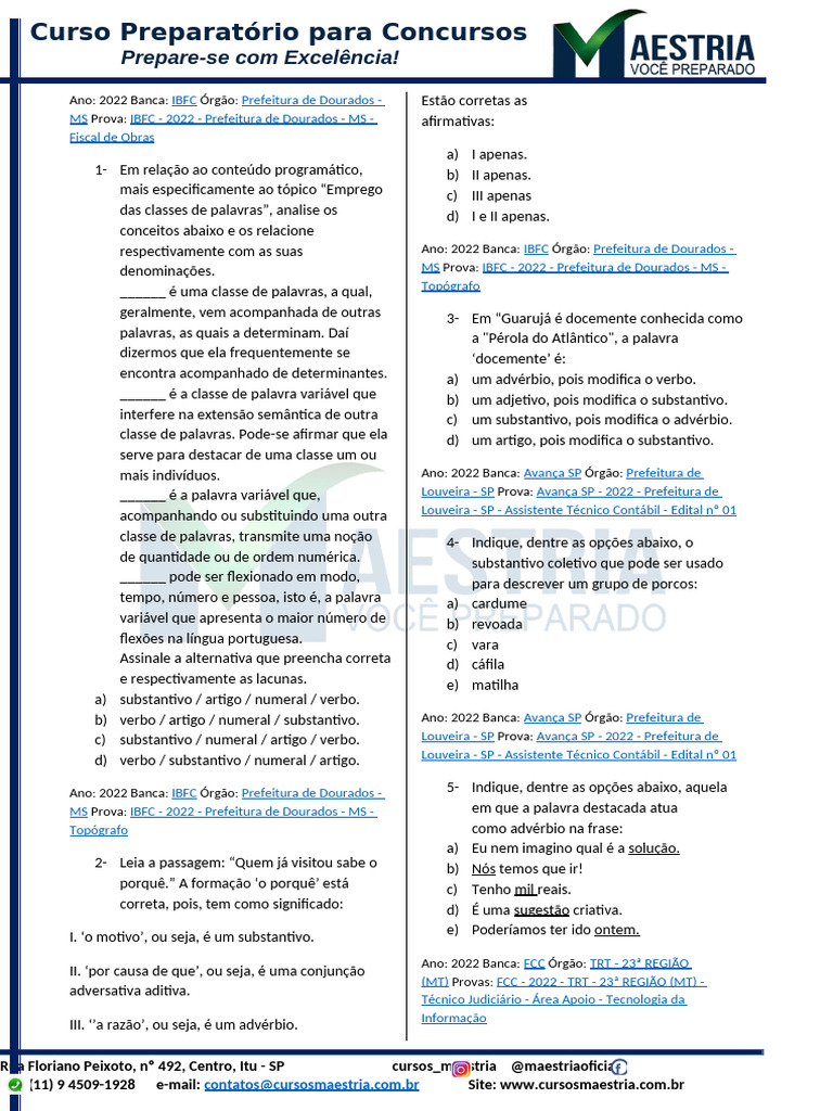 3.exercícios de Classes Gramaticais | PDF | Pronome | Substantivo